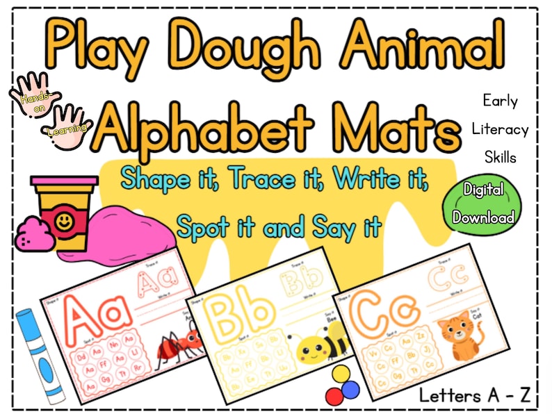 Animal Alphabet Play Dough Mats: Letter Tracing, Fine Motor Skills ...