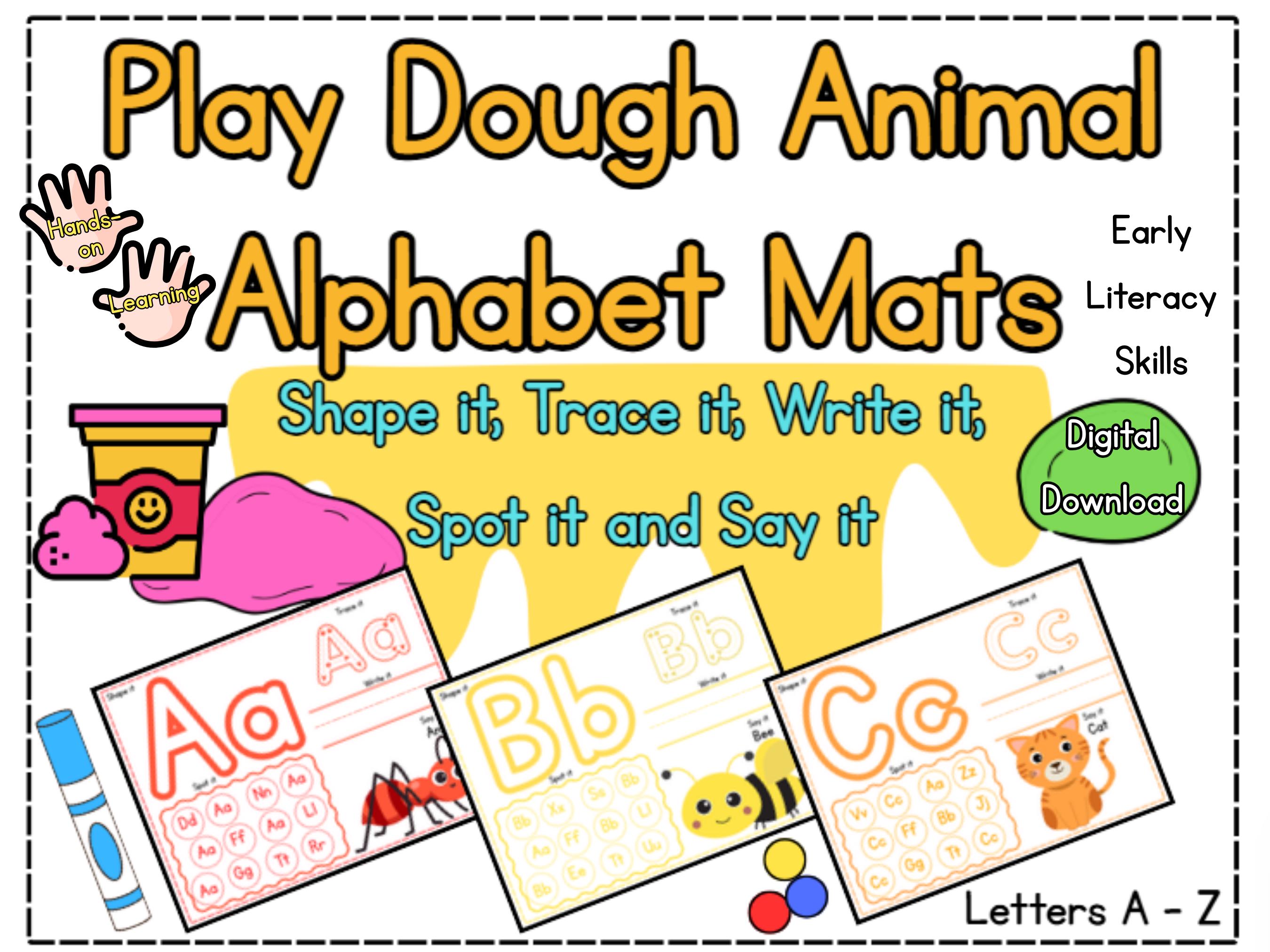 Animal Alphabet Play Dough Mats: Letter Tracing, Fine Motor Skills ...