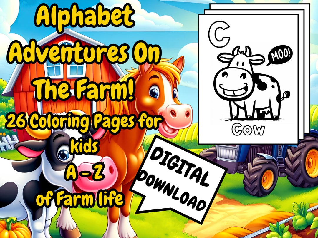 Farm Alphabet Coloring Pages: 26 ABC Activity Sheets (digital Download ...