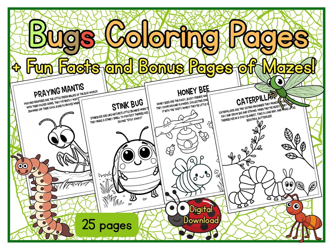 Bugs Coloring Pages | + Fun Facts and Bonus Mazes | Printable - Etsy