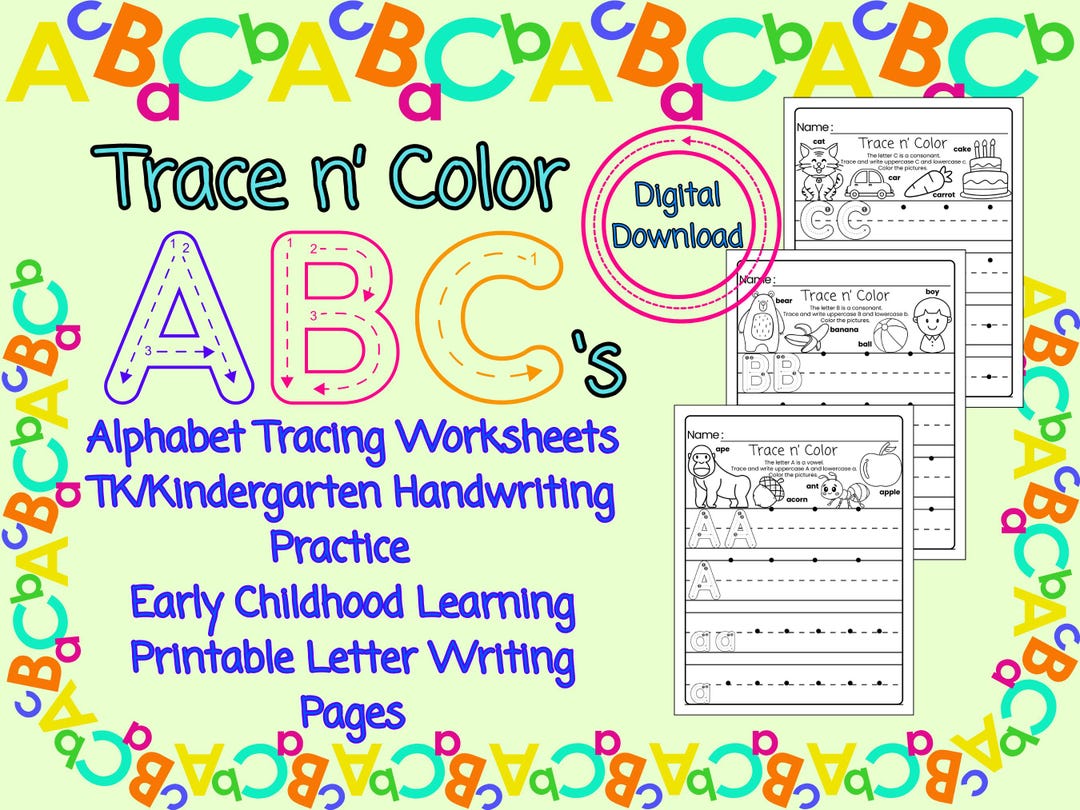 Alphabet Tracing Worksheets: A-Z Learn & Color (digital Download) - Etsy