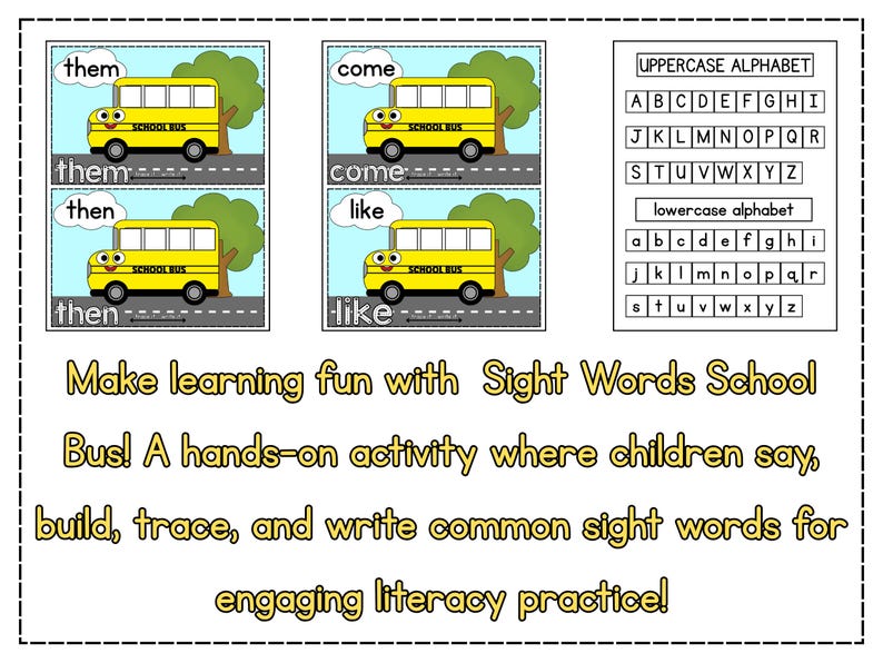 Sight Words School Bus Activity: Early Literacy, Say, Build, Trace and ...