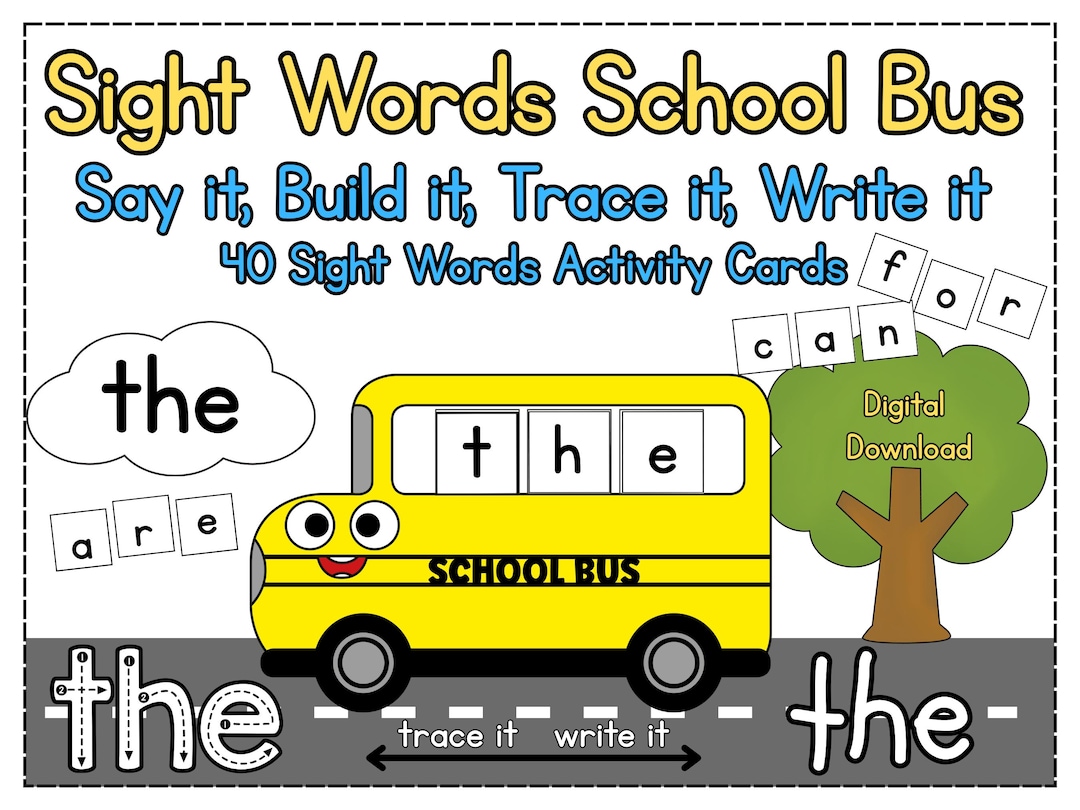 Sight Words School Bus Activity: Early Literacy, Say, Build, Trace and ...