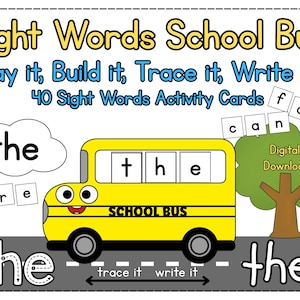 Sight Words School Bus Activity: Early Literacy, Say, Build, Trace and ...