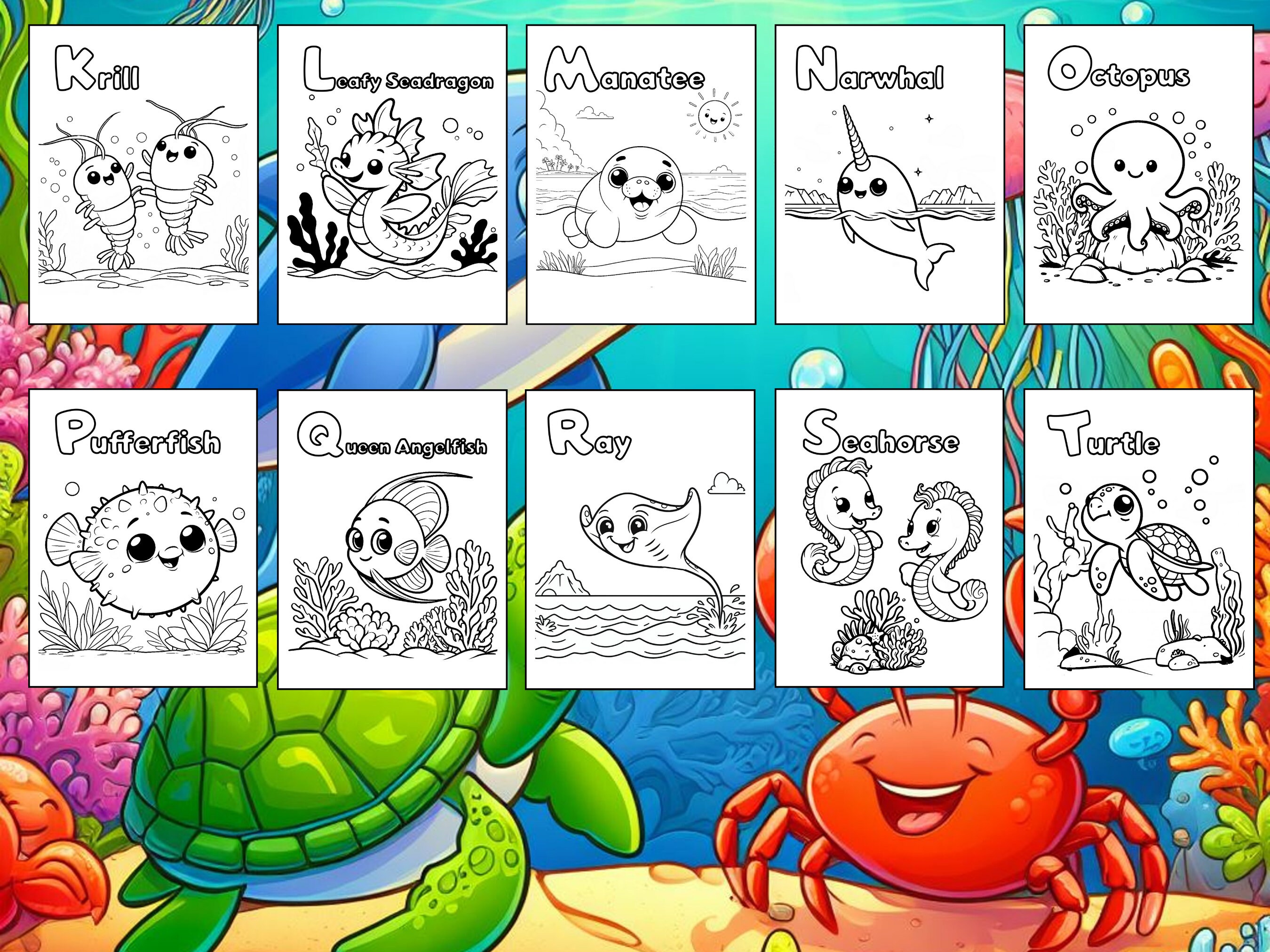 Under the Sea ABC Adventure!| 26 High Quality Coloring Pages | Digital ...