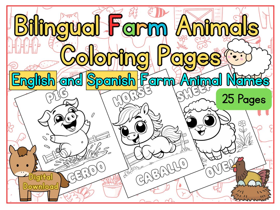 Bilingual Farm Animal Coloring Pages | English and Spanish | Printable ...