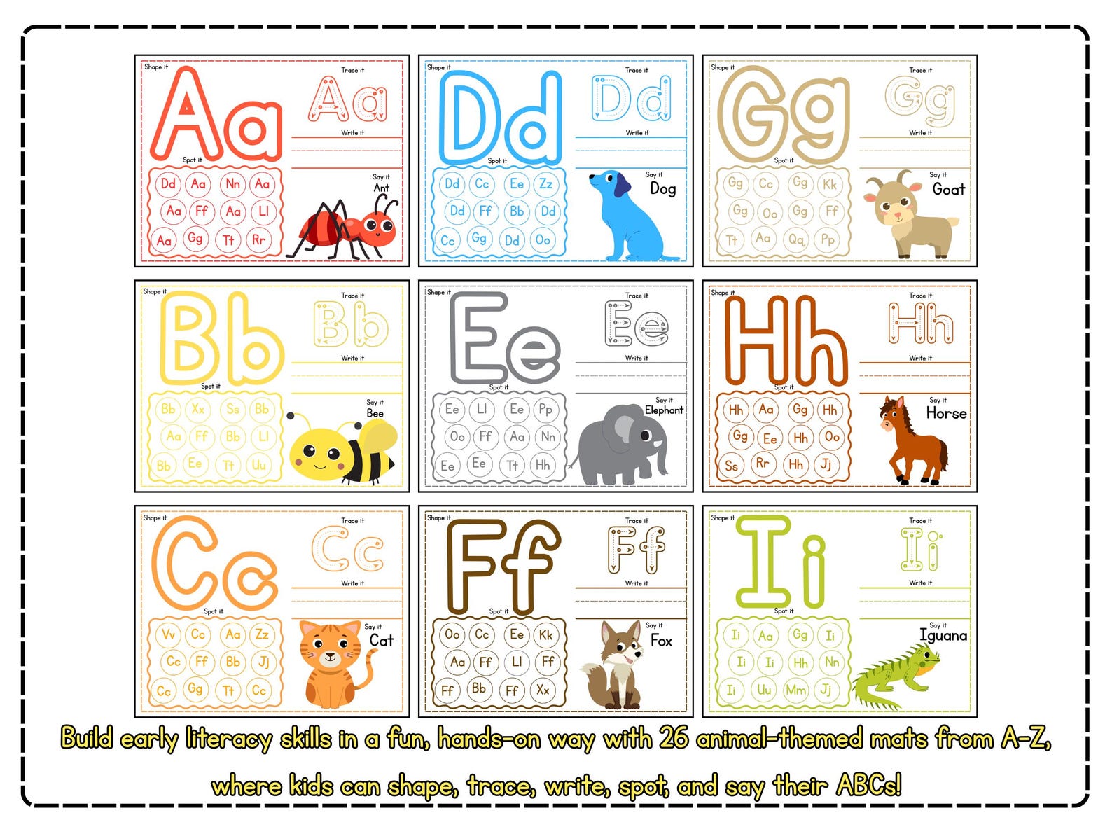 Animal Alphabet Play Dough Mats: Letter Tracing, Fine Motor Skills ...