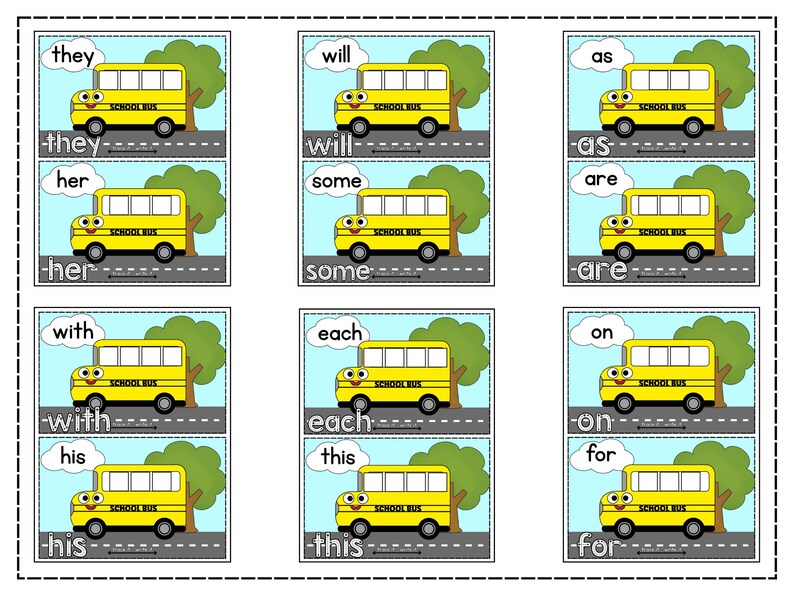 Sight Words School Bus Activity: Early Literacy, Say, Build, Trace and ...