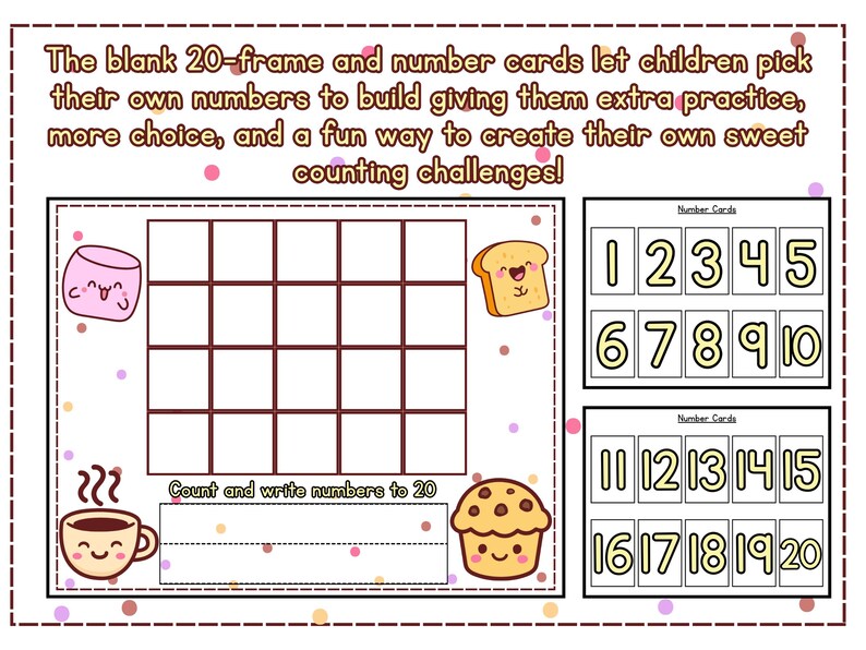 Kawaii Bakery Theme 20-frame Counting Mats | Montessori-inspired ...