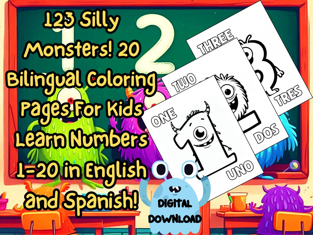 123 Silly Monsters! 20 High Quality Bilingual Coloring Pages for Kids ...