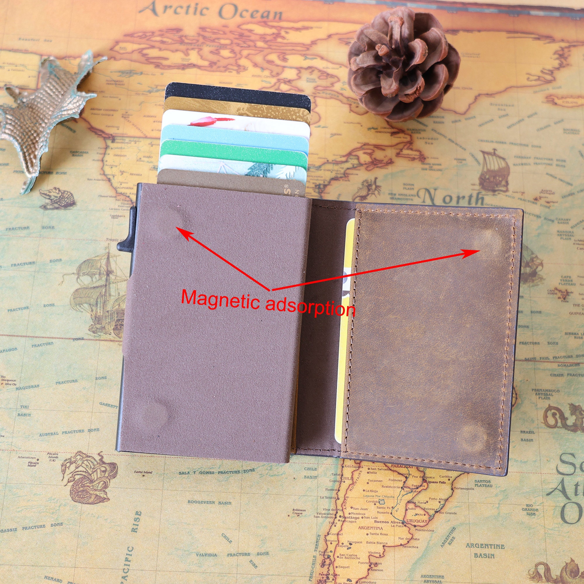 Coustom Leather Card Holder, With Card Ejector AirTag Wallet, RFID Card ...