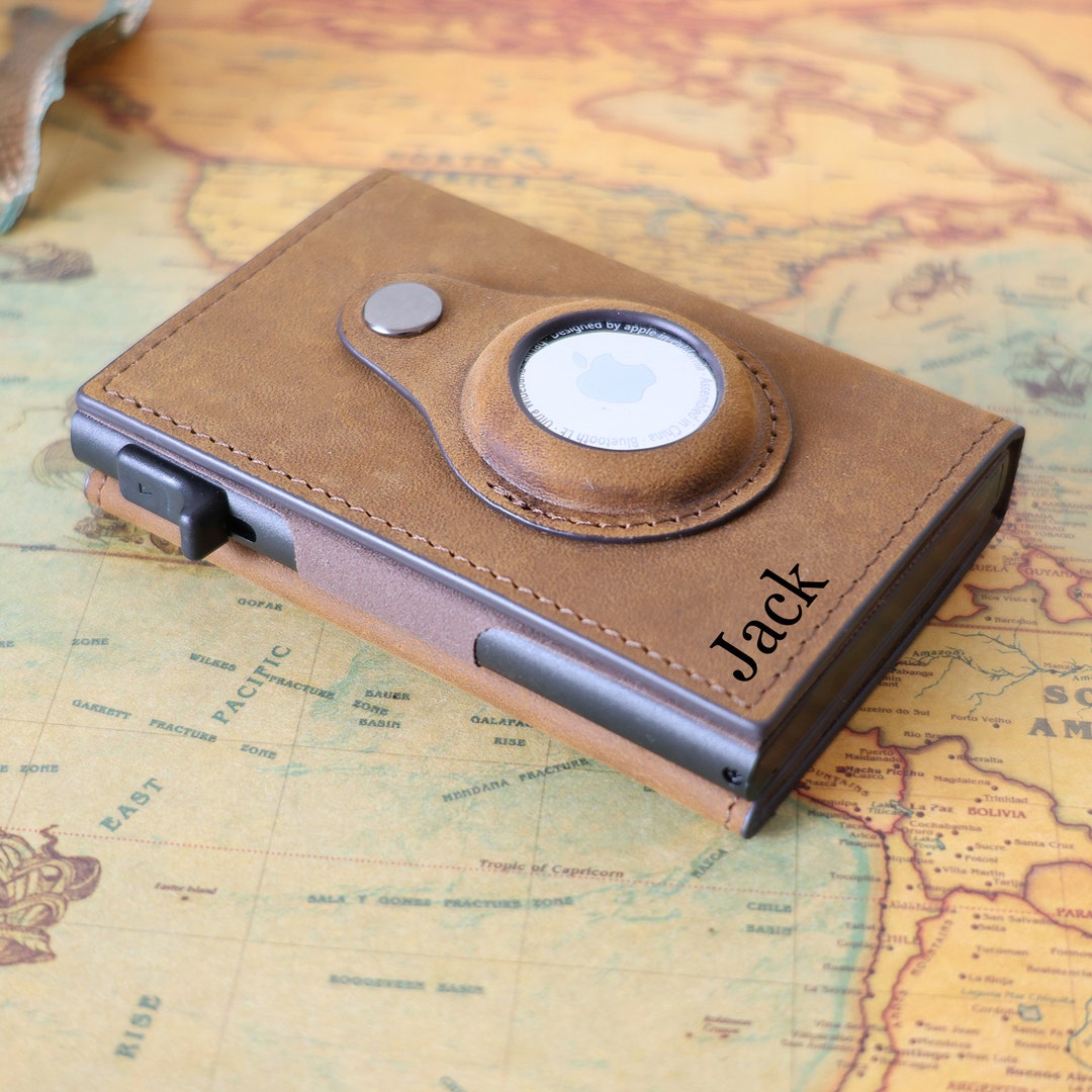Coustom Leather Card Holder, With Card Ejector AirTag Wallet, RFID Card ...