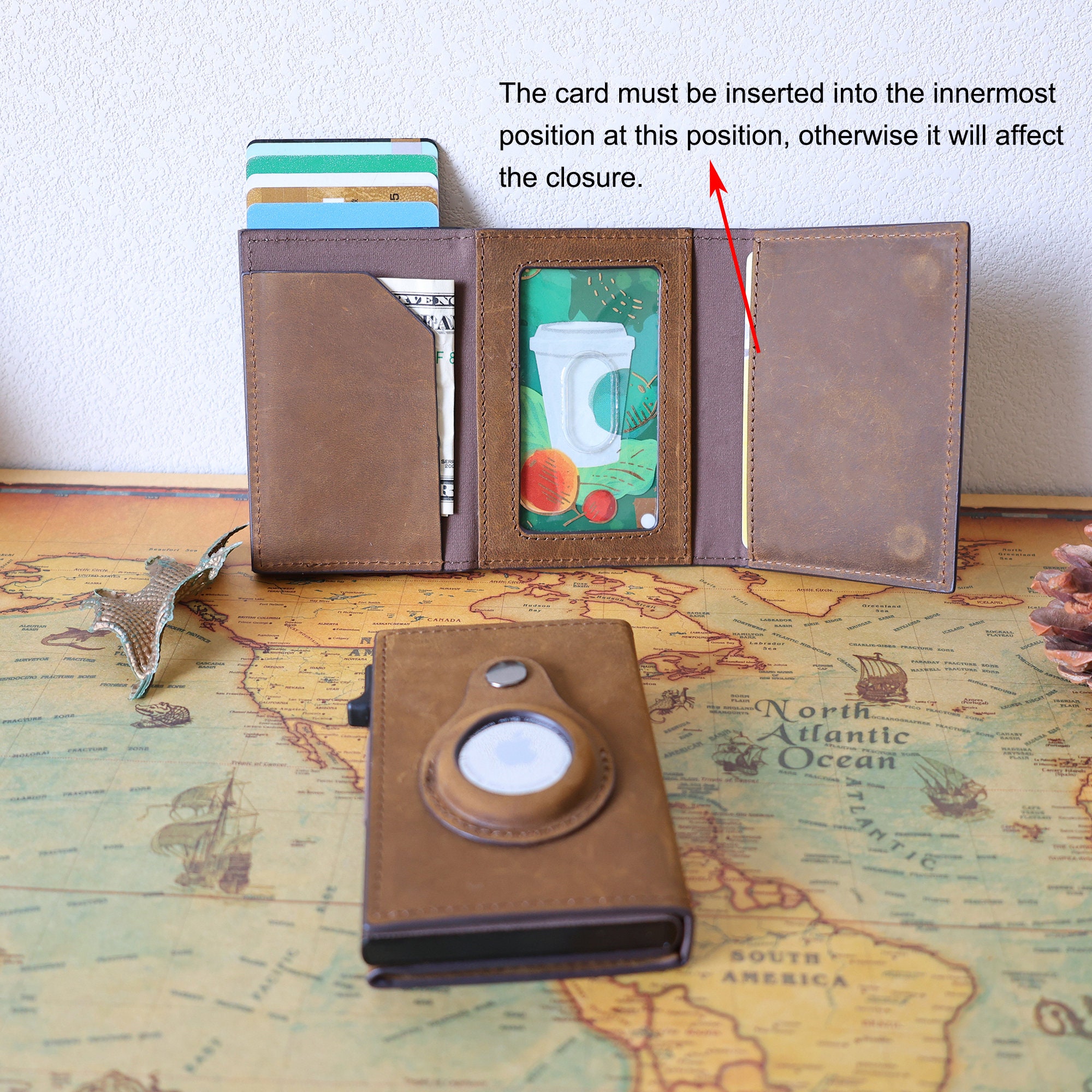 Coustom Leather Card Holder, With Card Ejector AirTag Wallet, RFID Card ...