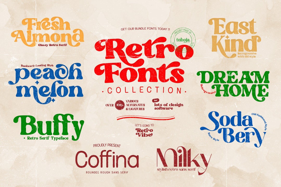 Retro Fonts Bundle Collection Retro Font Bundle Font - Etsy UK