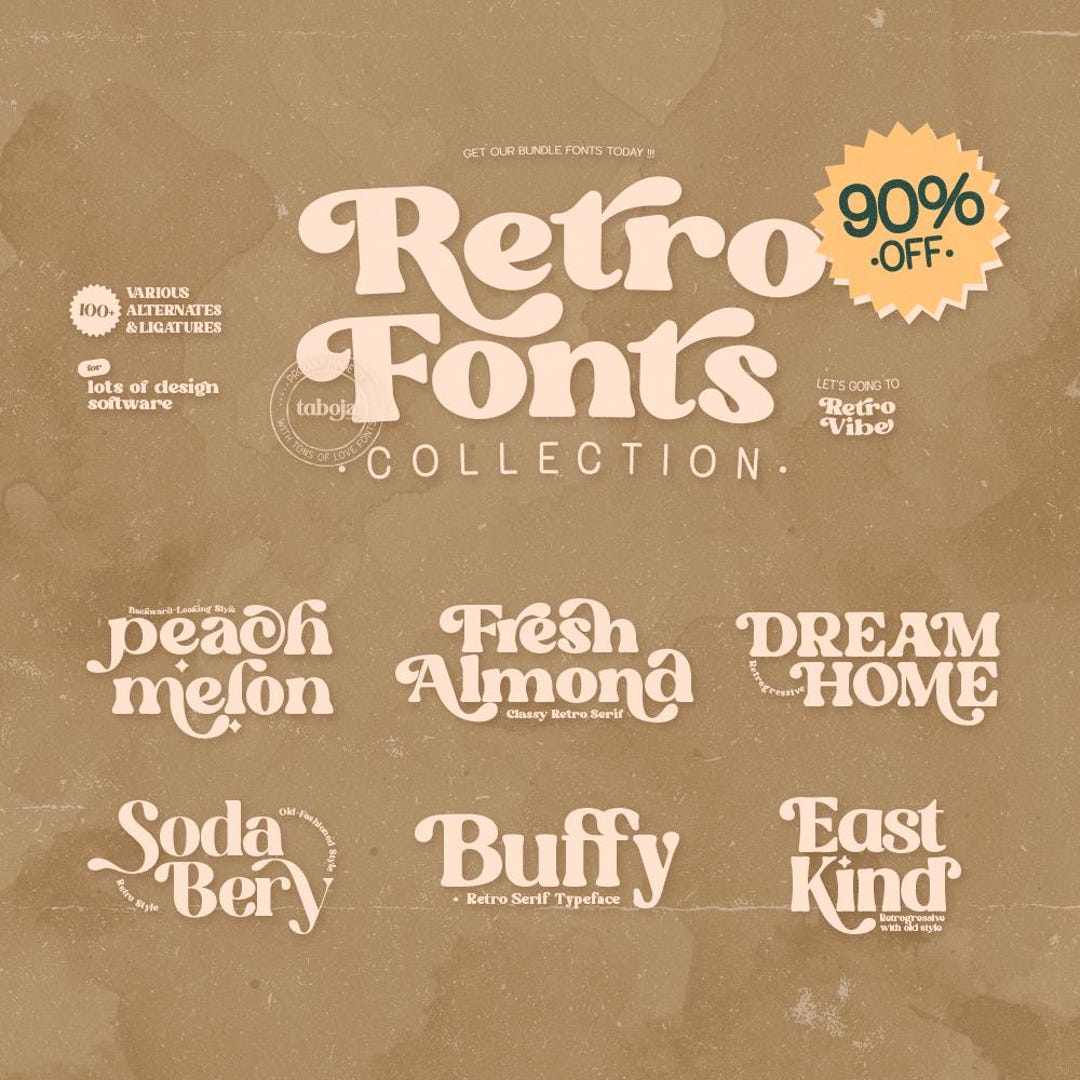 Retro Fonts Collection: Groovy & Boho Typefaces (OTF, TTF) - Etsy