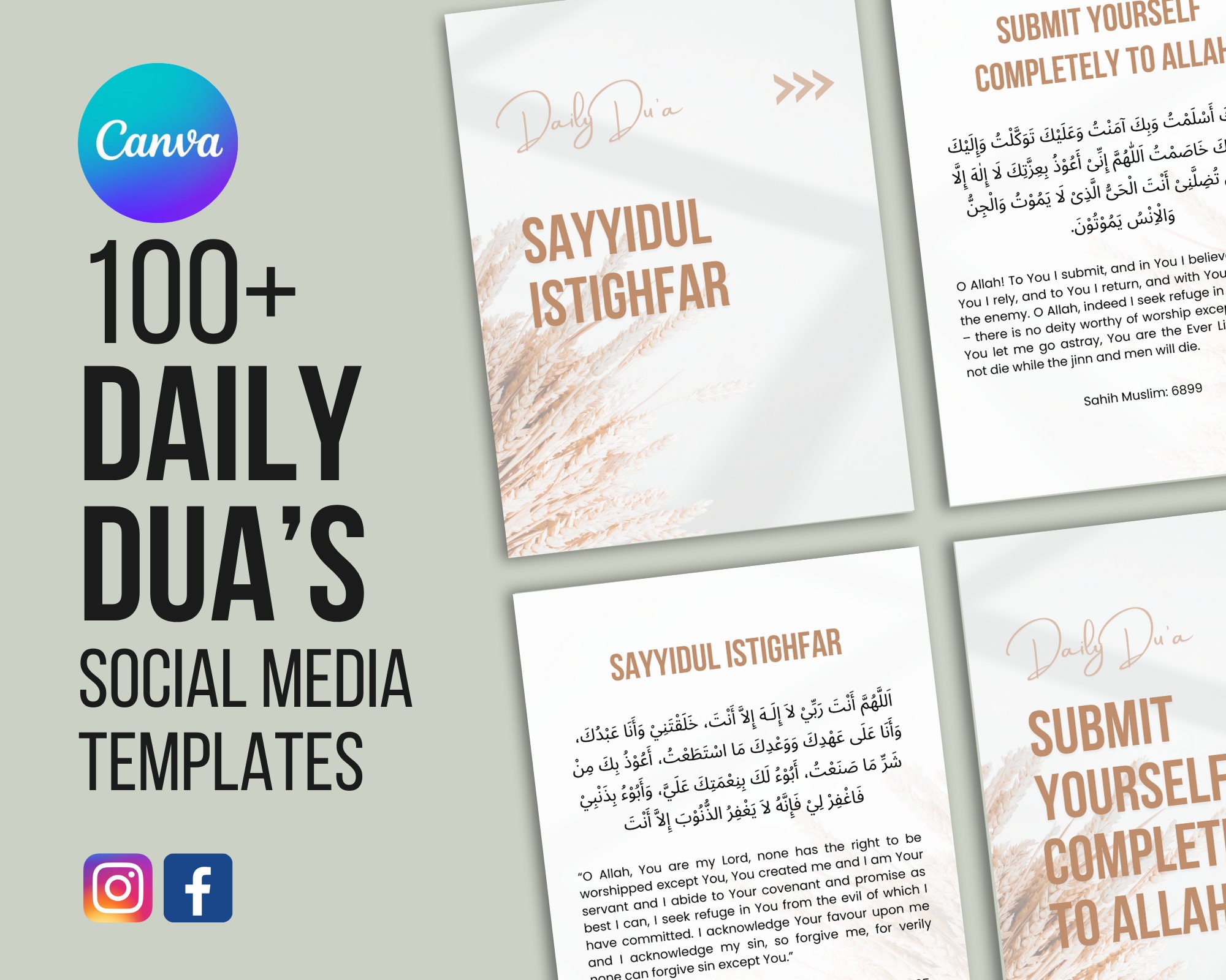 100+ Islamic Content Social Media Canva Template | Daily Du'a Instagram ...