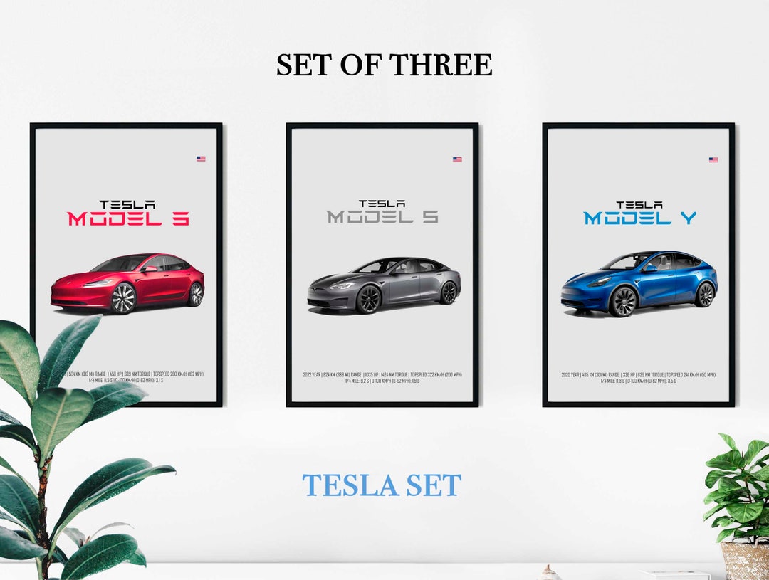 Tesla 3 S Y Plaid Model Set Car Poster Prints Supercar Kids - Etsy