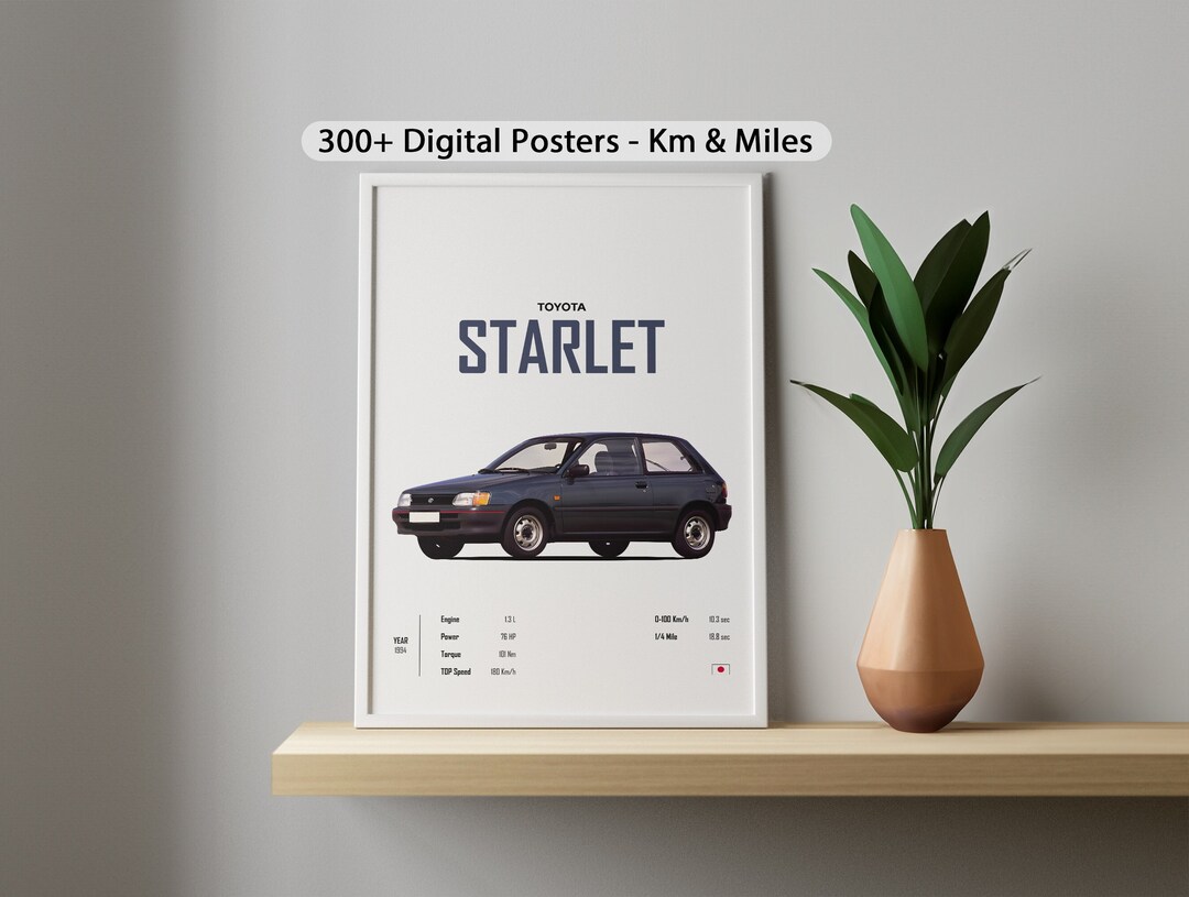 Toyota Starlet 1994 Digital Car Poster Digital Download Prints Wall Art ...
