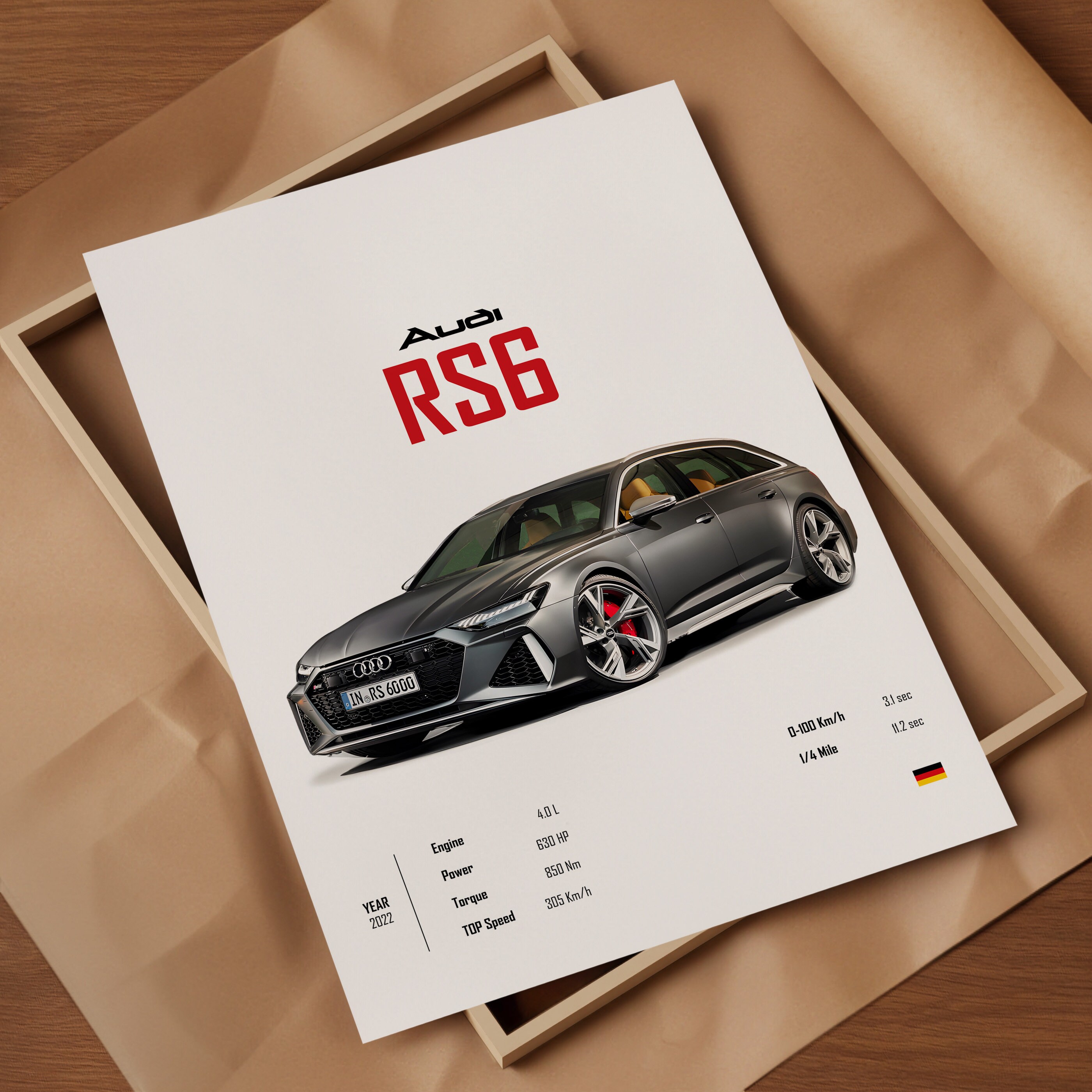 Audi RS6 Perfomance 2022 Car Poster A1-A4 Digital Portrait Prints Wall ...