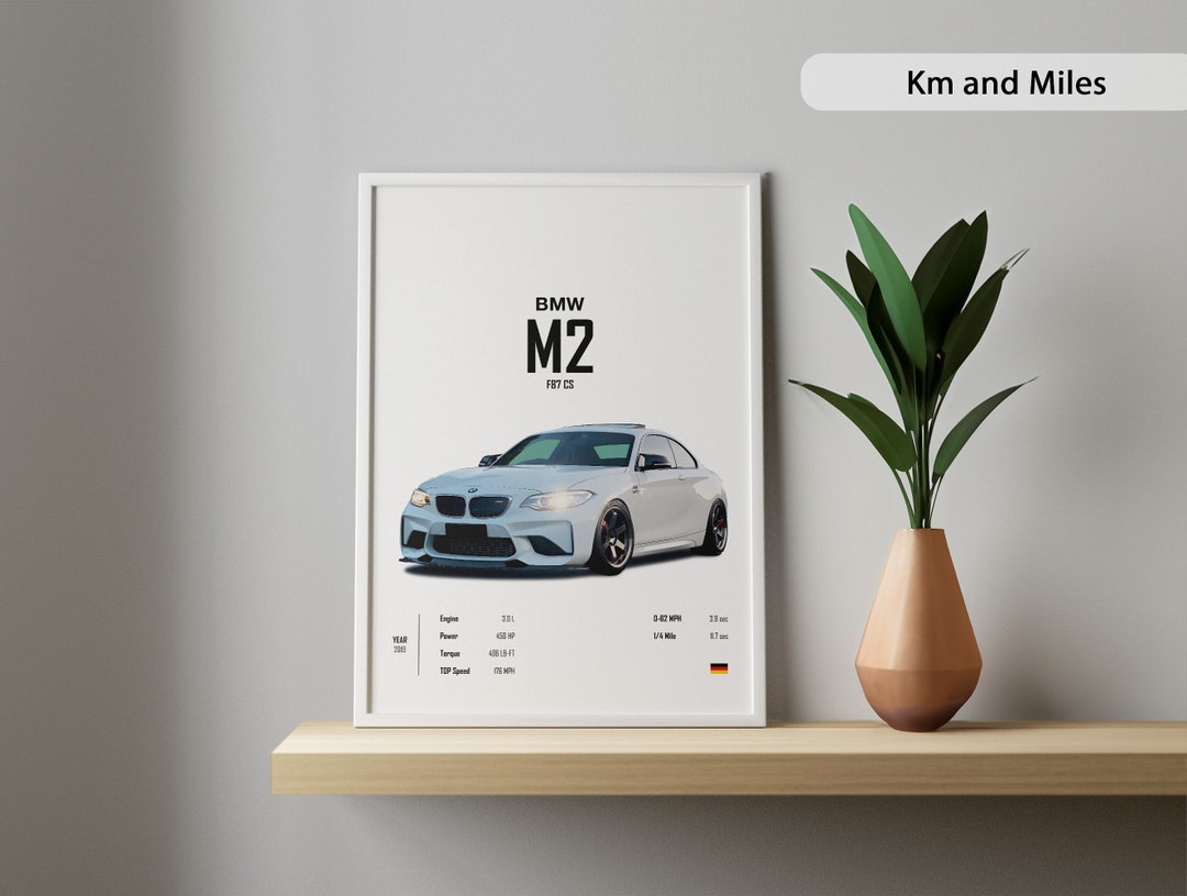 BMW M2 F87 2019 Car Poster KM & MI Digital Download Prints Wall Decor Art Kids Boys Room Digital ...