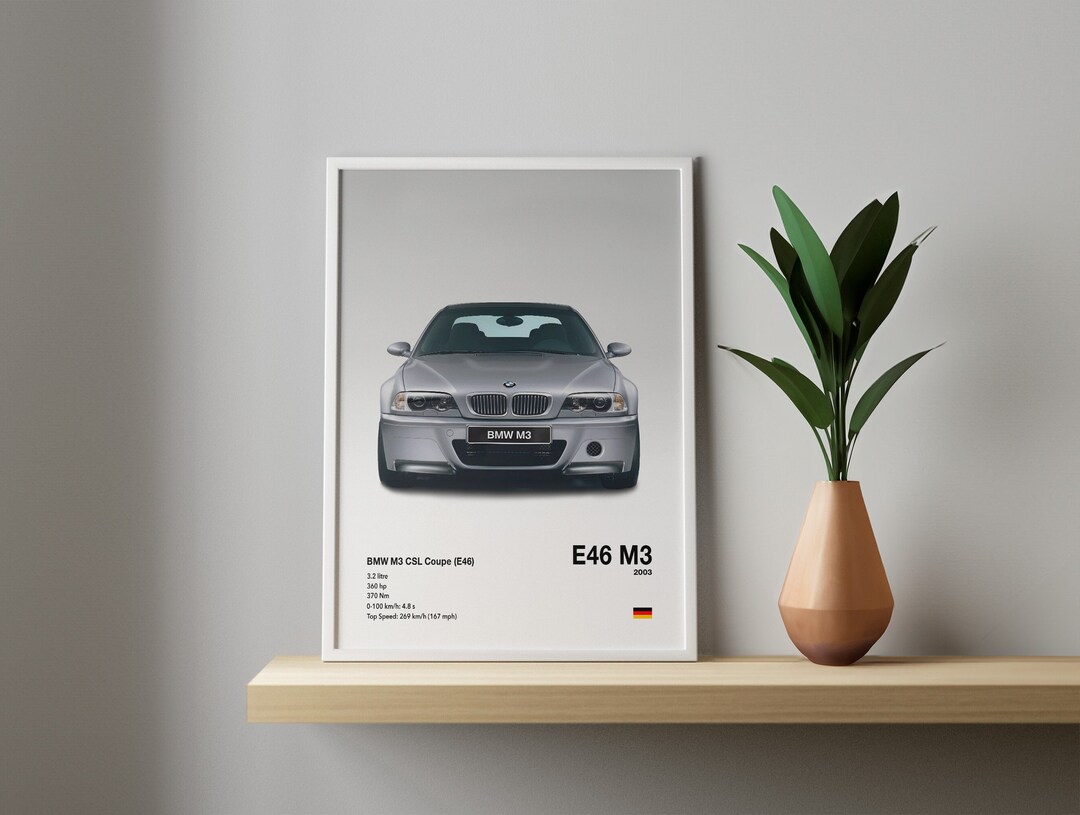 BMW E46 M3 Front View Car Poster BMW Lovers Digital Print Download Wall ...