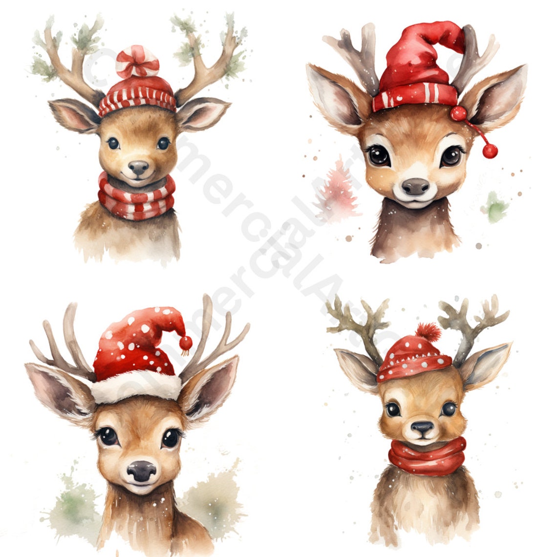 30 PNG Watercolor Christmas Reindeer Clipart, Christmas Reindeer ...
