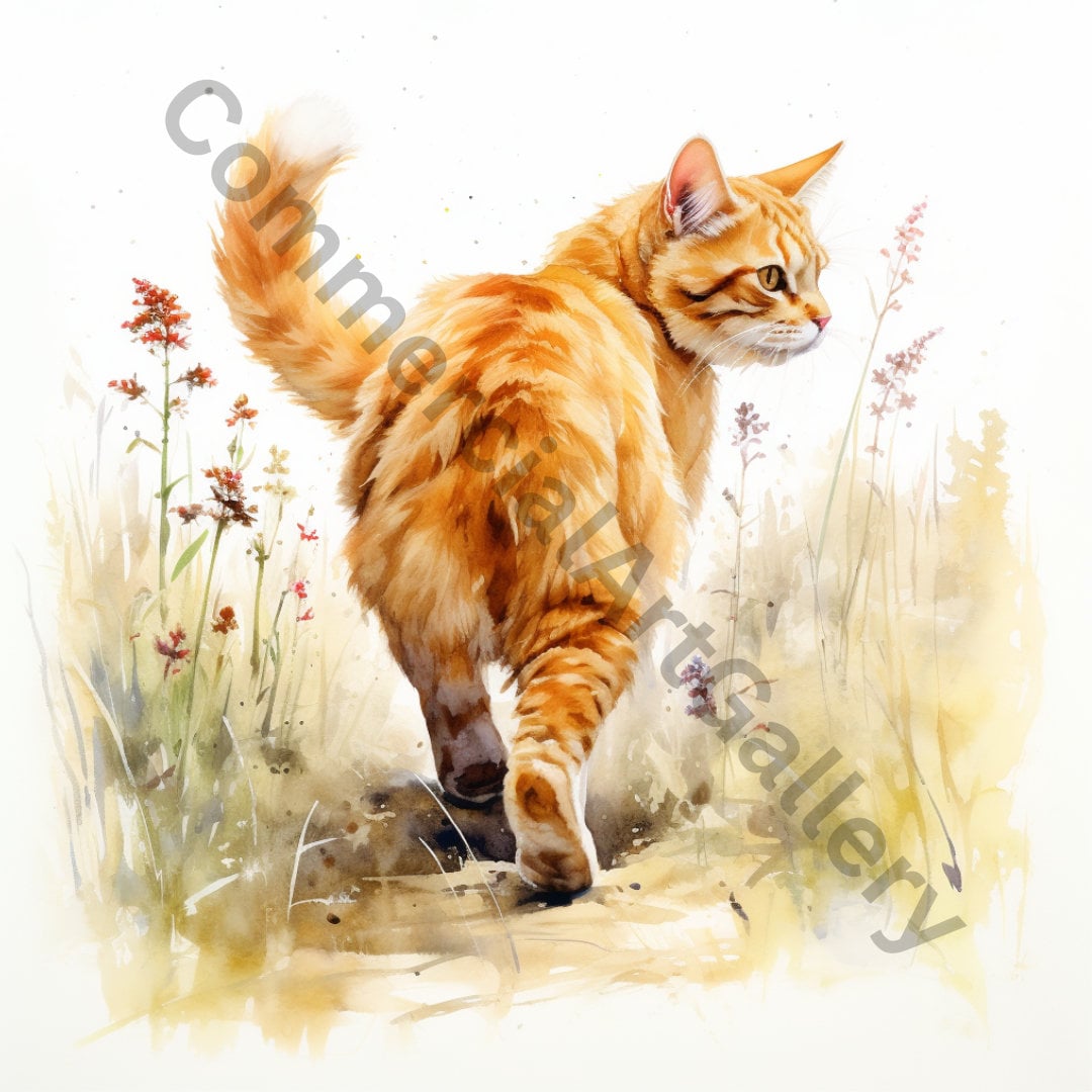 Watercolor Orange Cat Clipart - 23 Pngs, 300pi, Transparent Background ...