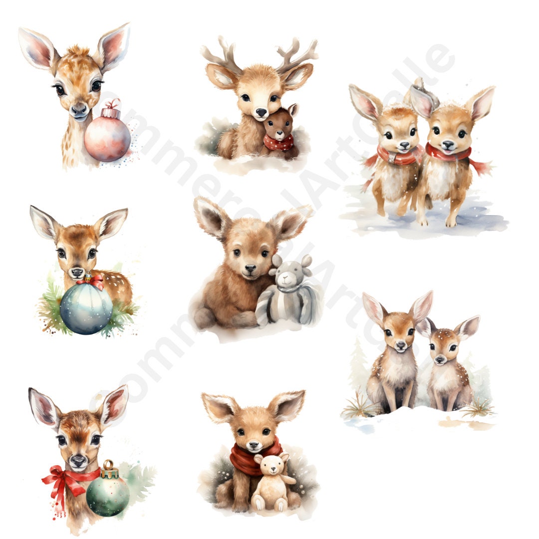 30 PNG Watercolor Christmas Reindeer Clipart, Christmas Reindeer ...