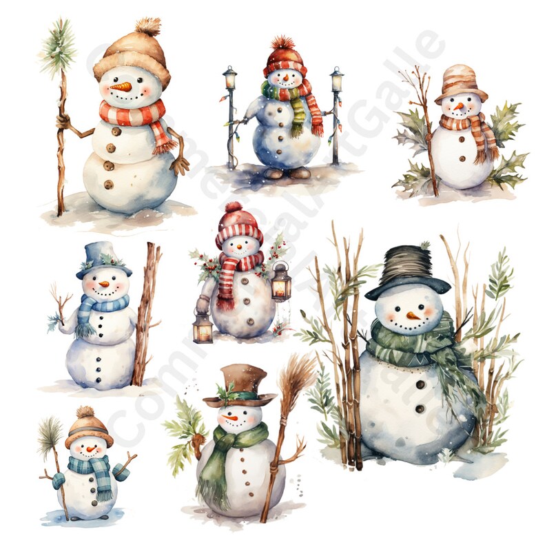 Watercolor Cute Snowman Clipart Bundle, Digital Download, Digital ...
