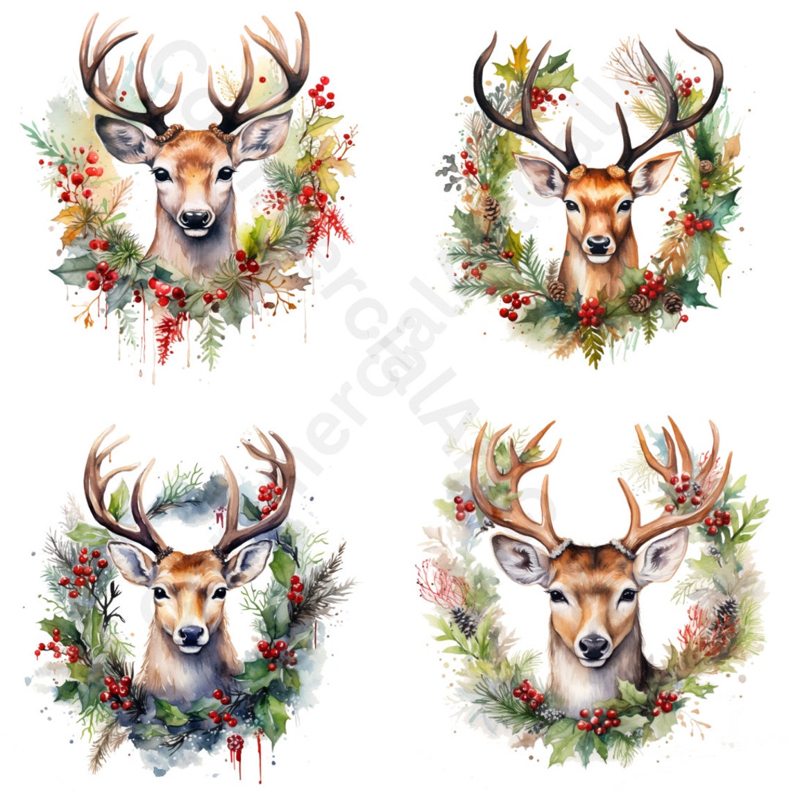 30 PNG Watercolor Christmas Reindeer Clipart, Christmas Reindeer ...