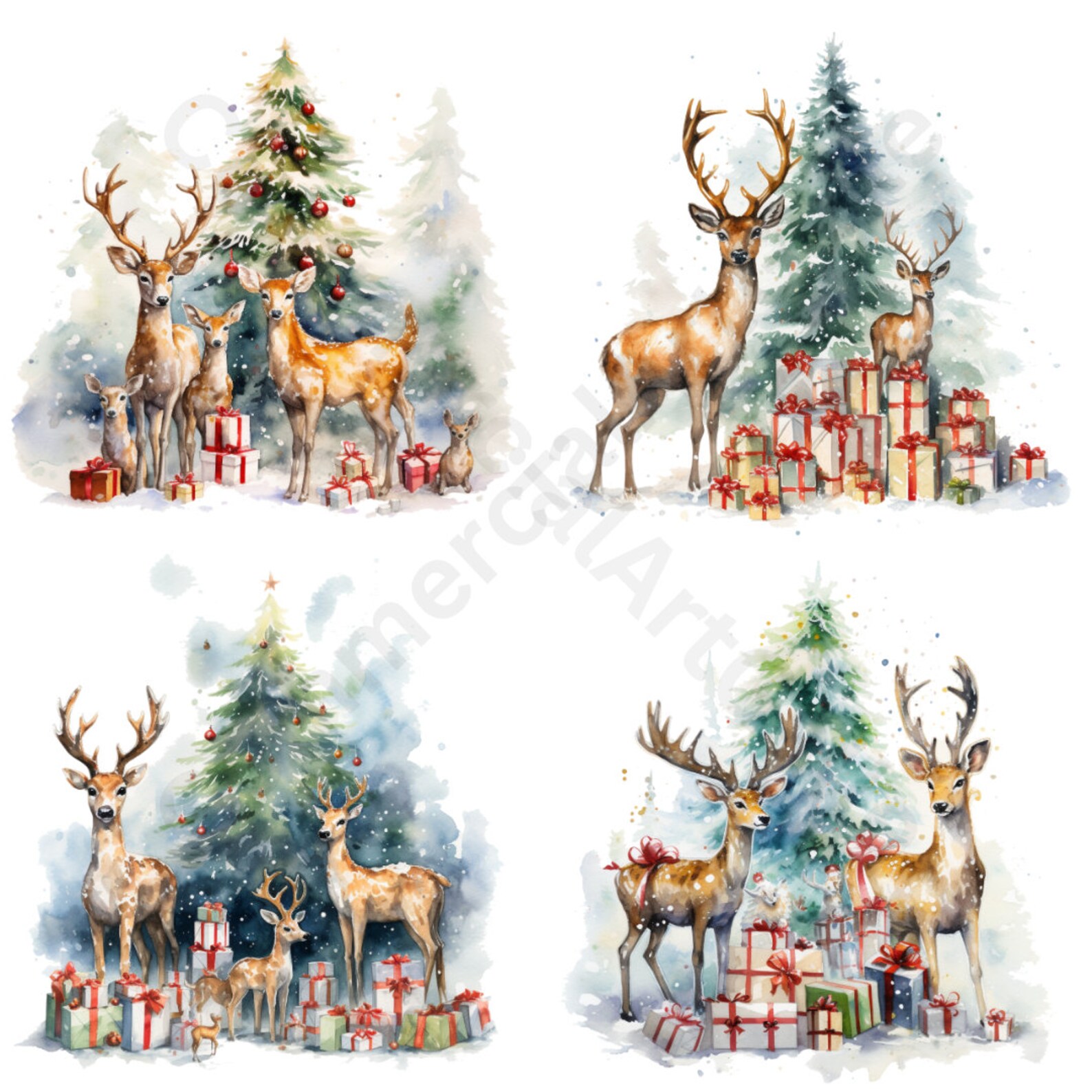 30 PNG Watercolor Christmas Reindeer Clipart, Christmas Reindeer ...