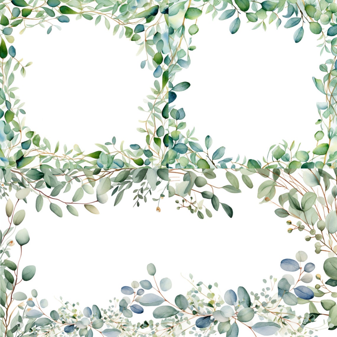 Eucalyptus Watercolor Border, Eucalyptus Corner Border Wedding ...