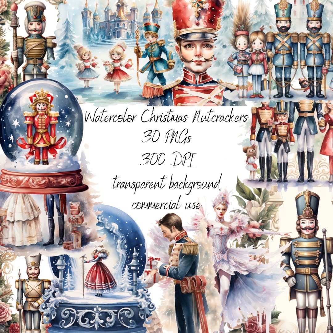 Nutcrackers Watercolor Clipart Bundle - 30 PNG Christmas Nutcracker ...