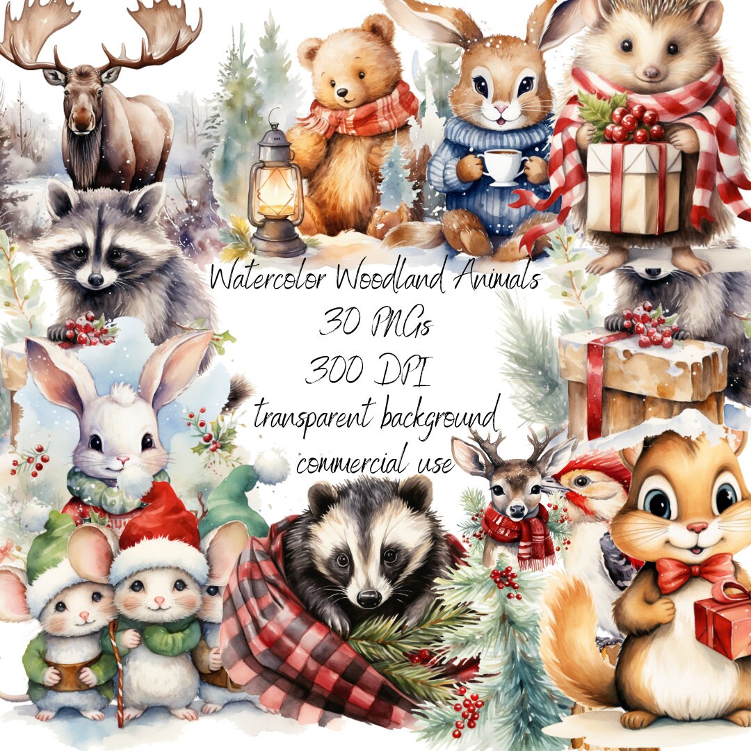 Woodland Christmas, Woodland Animals, Commercial Use for Christmas ...