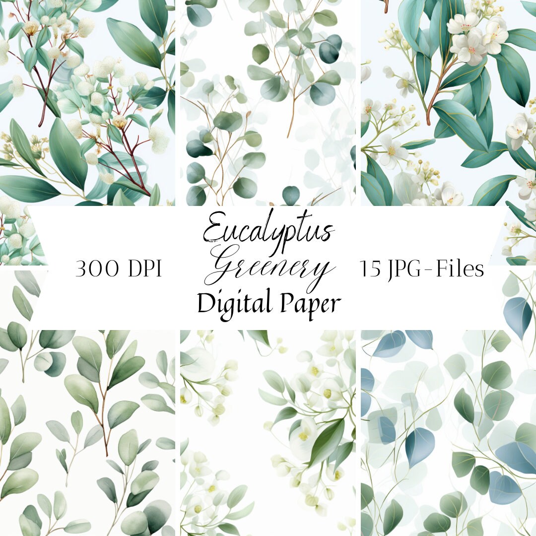Eucalyptus Watercolor Digital Paper, Abstract Sage Green Wedding ...