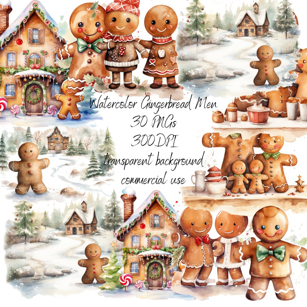 Watercolor Gingerbread Man Png, Gingerbread Clipart, Winter Clipart ...