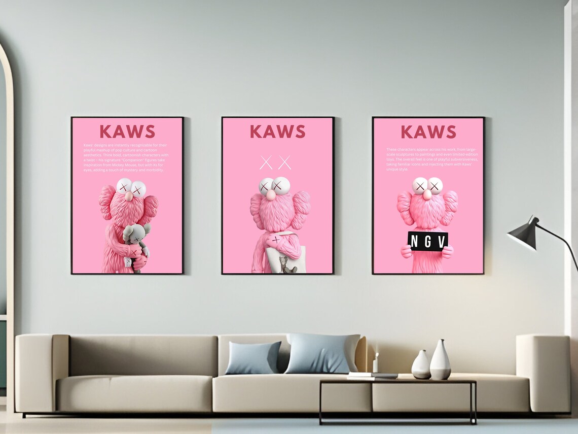 Hyepbeast Kaws Pink Poster Set of 3, Digital Download, Kaws Print ...