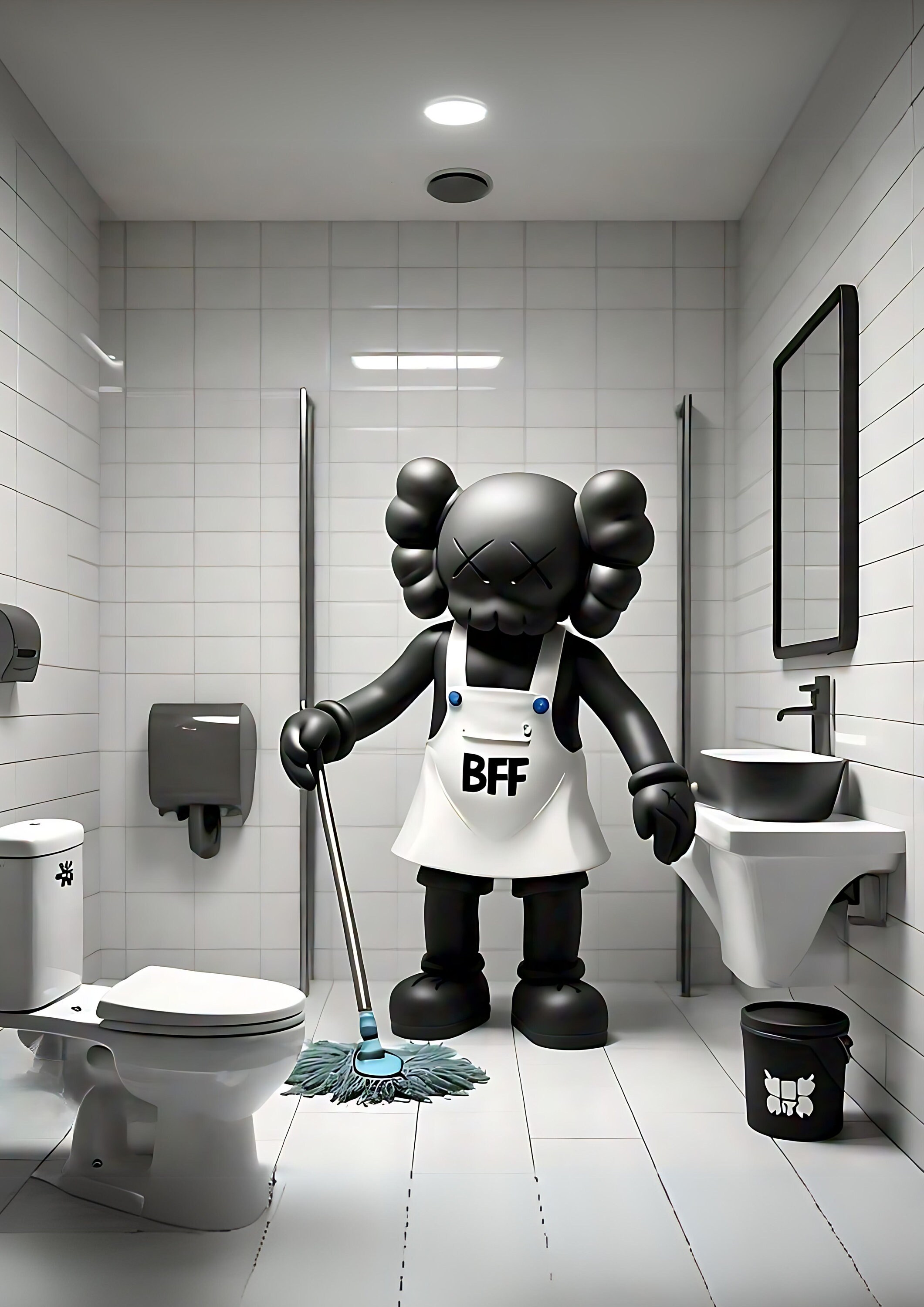 Kaws Cleaning Washroom Poster, Washroom Reminder Poster, Hypebeast ...