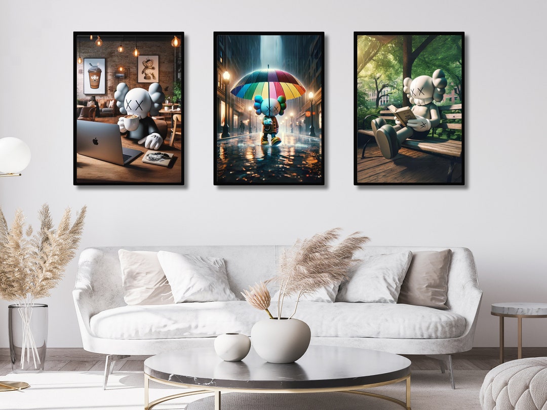 Kaws Poster Set of 3, Kaws in Cafe Poster, Kaws Reading Book in Park ...