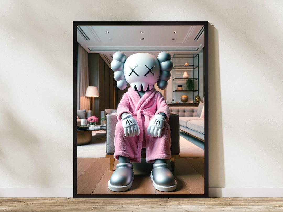 Pink Kaws Sitting on Chair Wearing Bathrobe, Hypebeast Kaws Poster ...