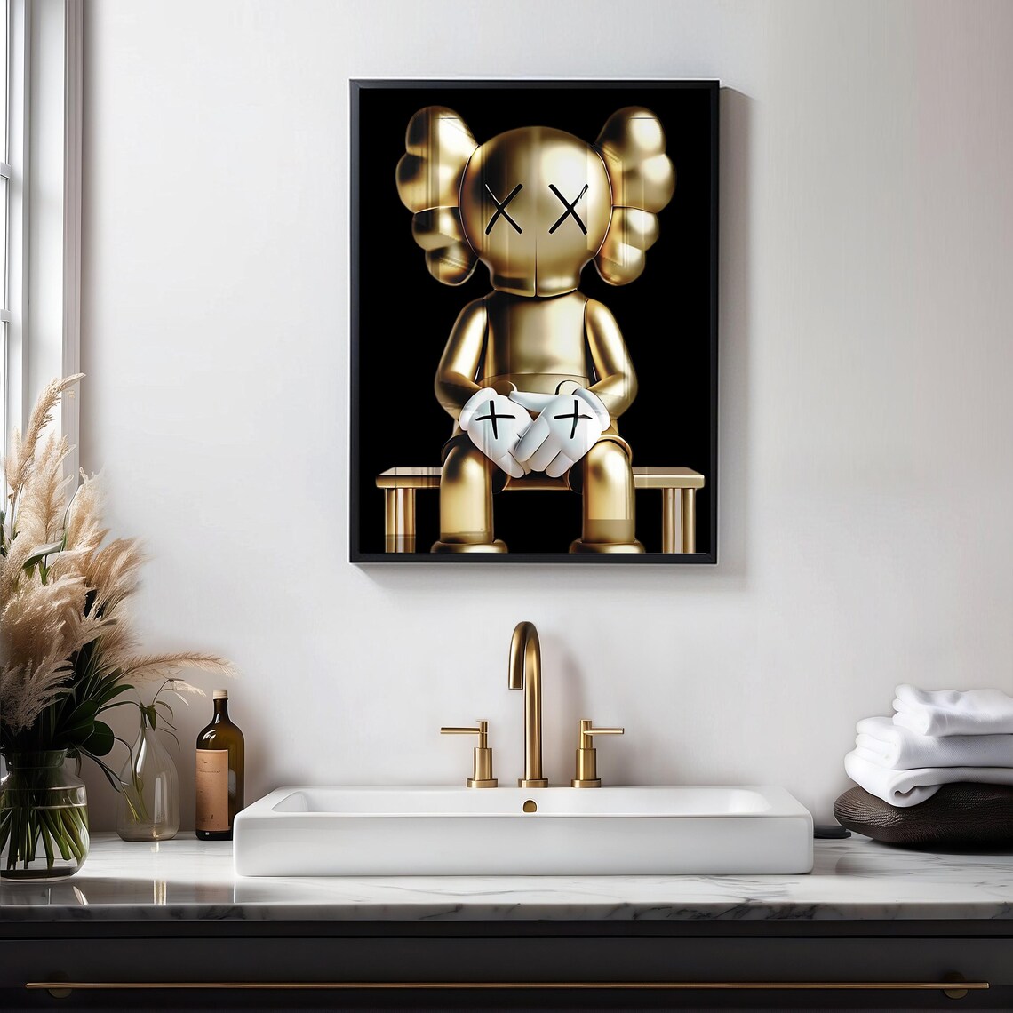 Golden Kaws Poster Set of 3, Hypebeast Decor, Kaws Digital Print, Pop ...