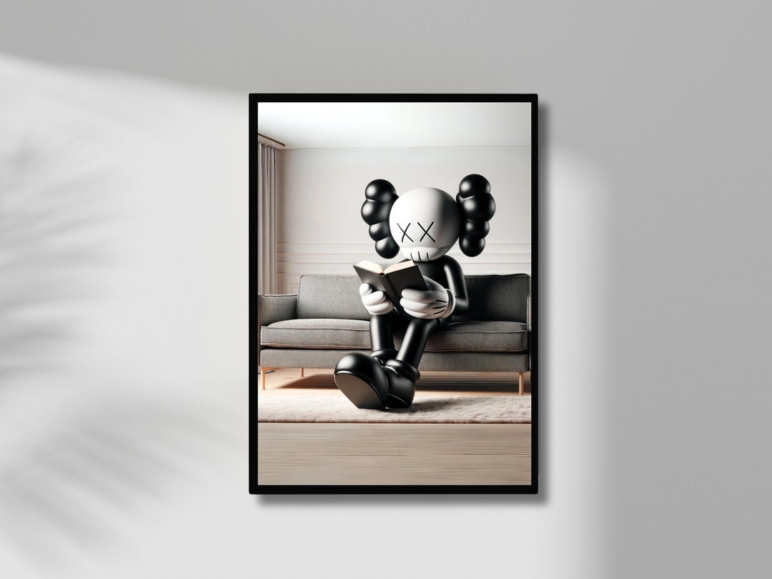 Black Kaws Reading Book Poster, Hypebeast Poster Print, Kaws Printable ...
