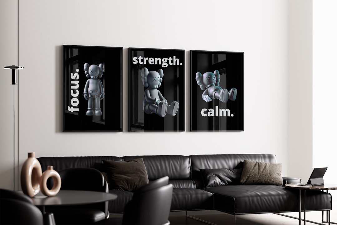 Kaws Wall Poster, Black Design Kaws Digital Poster, Wall Art Decoration ...