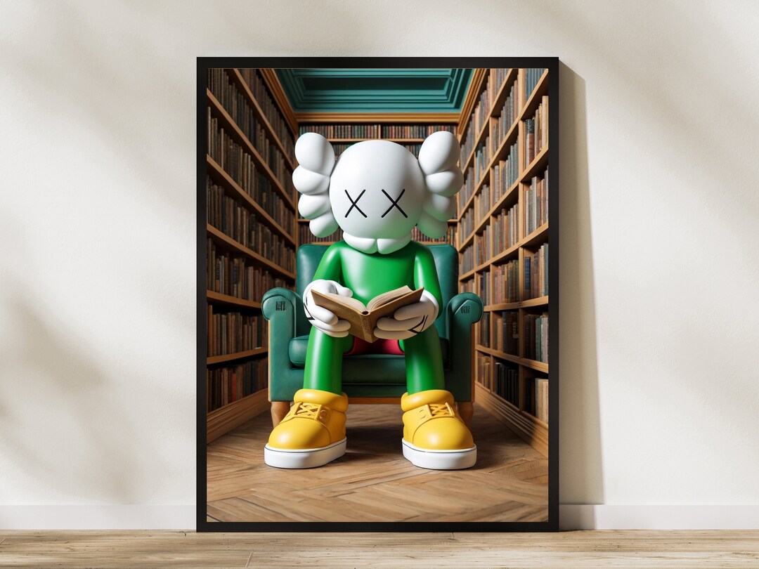 Green Kaws Sitting in Library Reading Book Poster, Kaws Graffiti ...