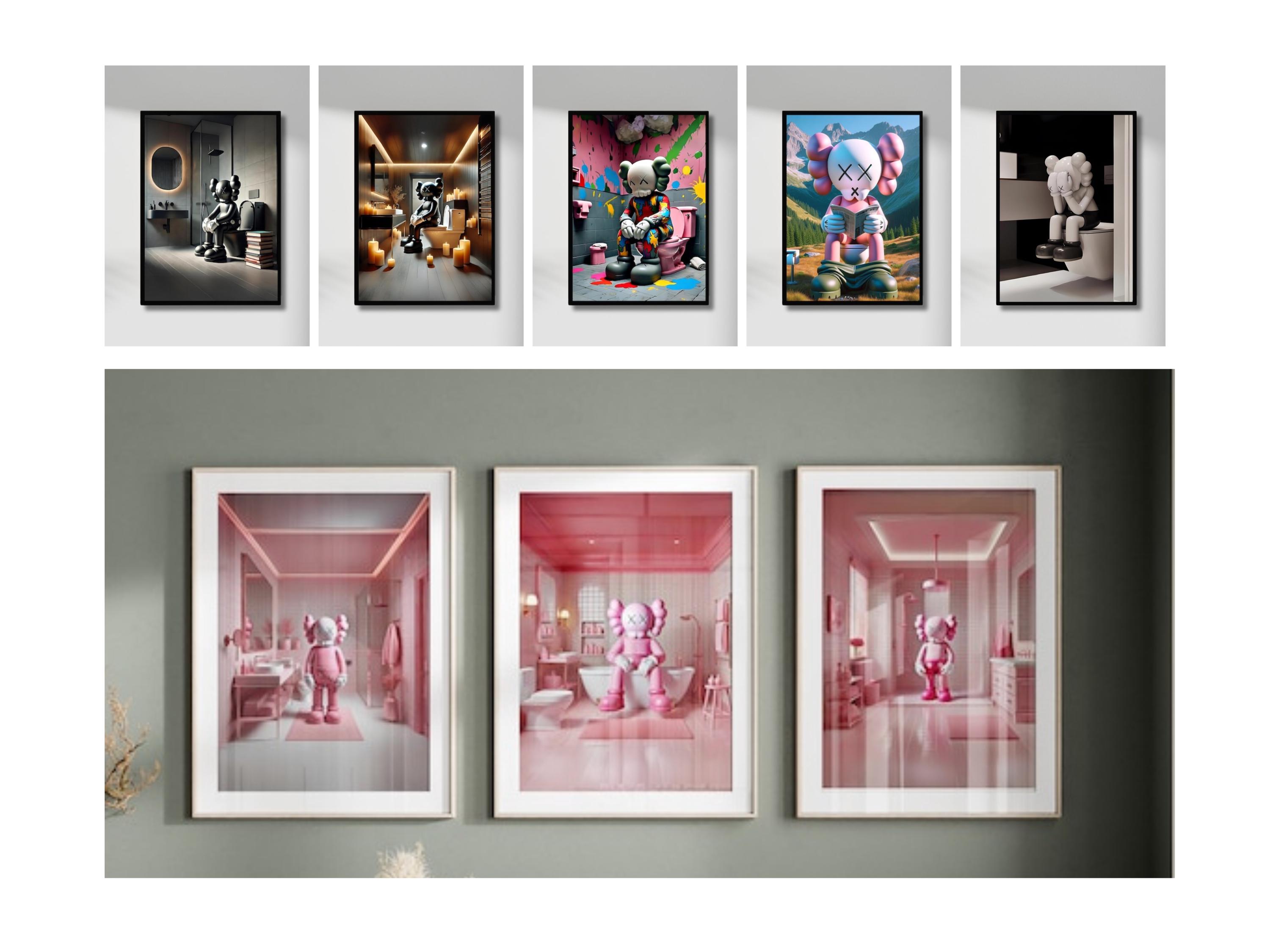 SET of 46 Bathroom Poster,printable KAWS Toys, Graffiti Print, Washroom ...