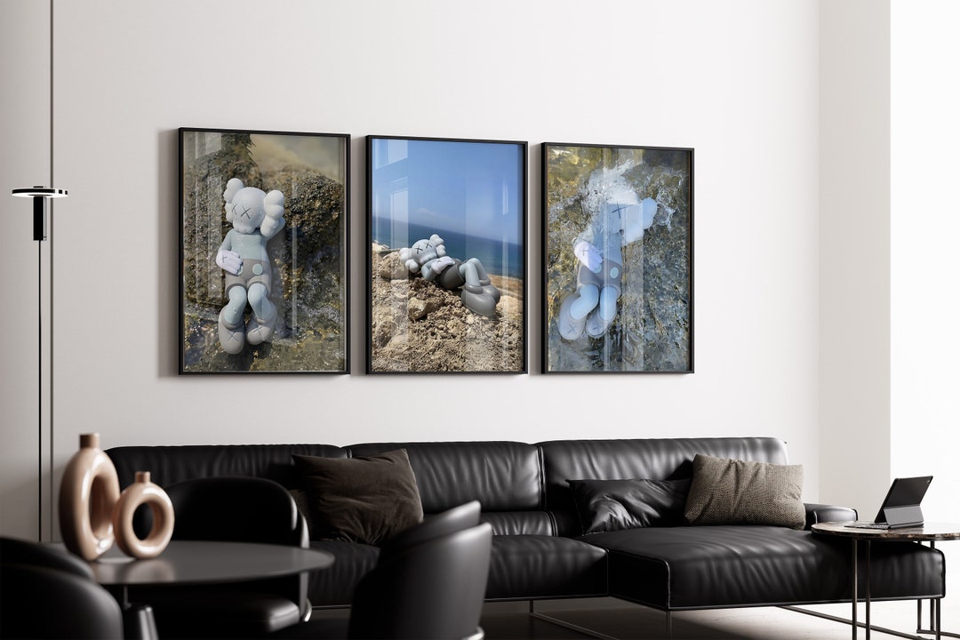 Kaws on Beach Rocks Set of 3 Poster, Hypebeast Wall Art, Kaw Picture ...