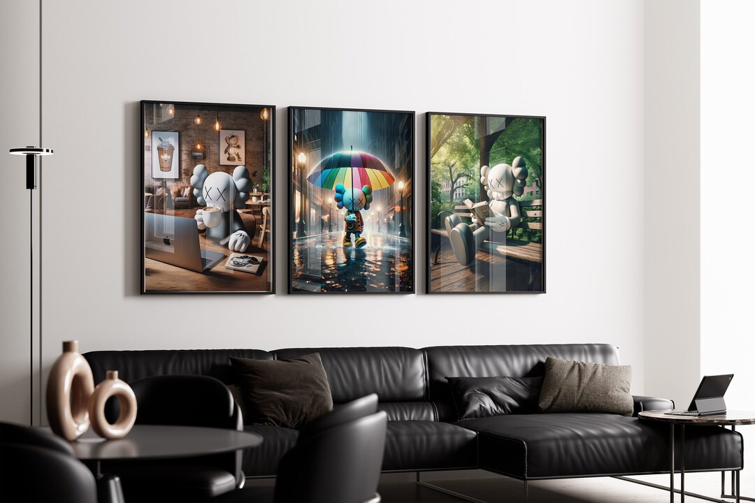 Kaws Poster Set of 3, Kaws in Cafe Poster, Kaws Reading Book in Park ...