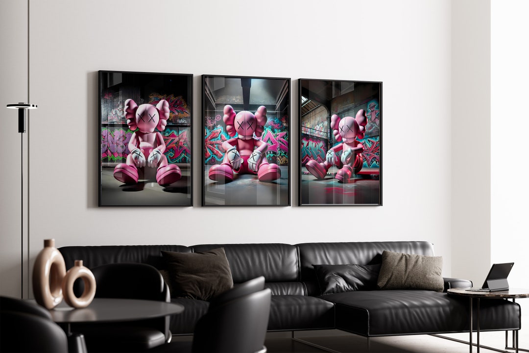 Pink Kaws Poster Set of 3, Printable Hypebeast, Pink Graffiti Kaws ...