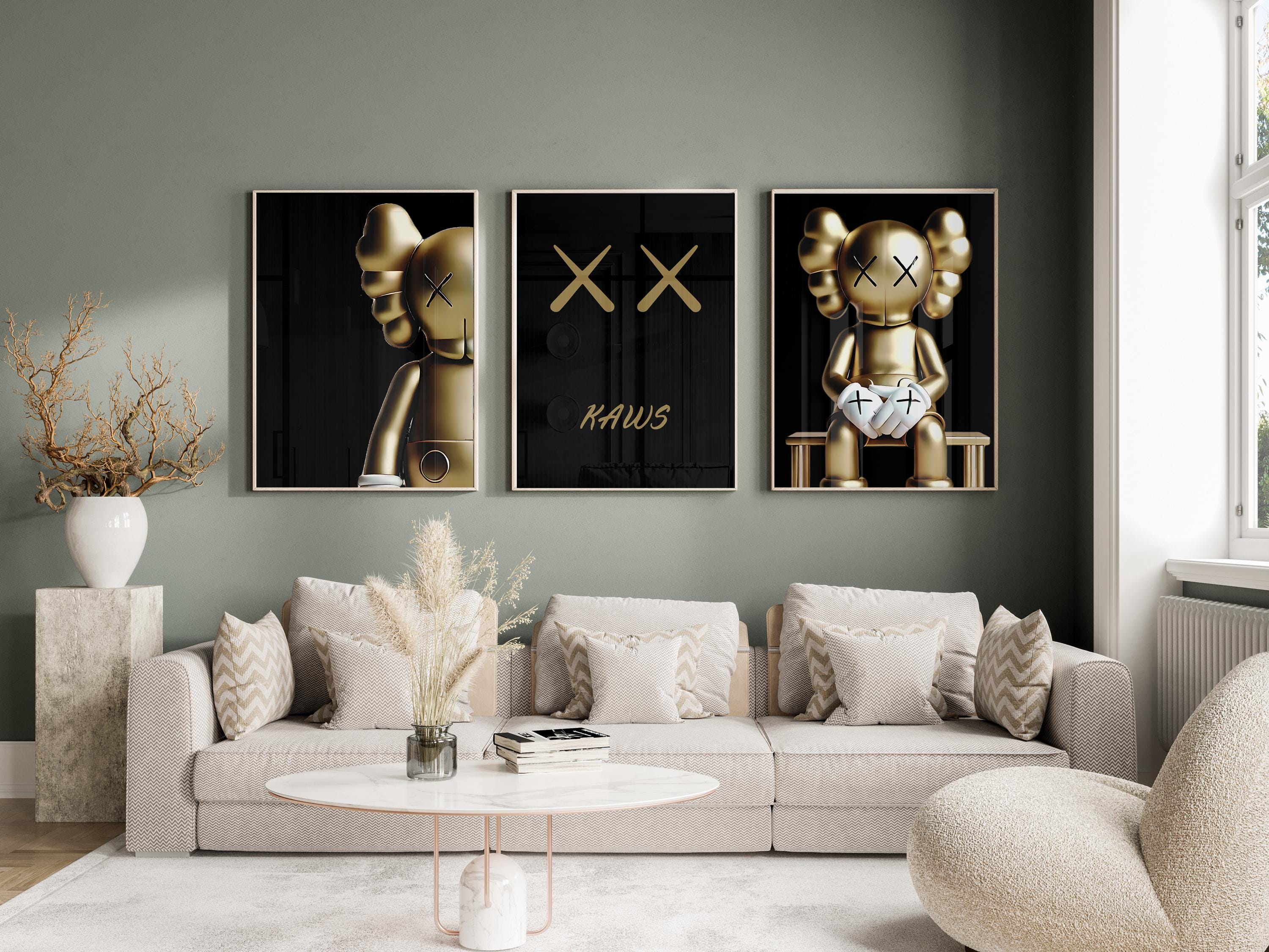 Golden Kaws Poster Set of 3, Hypebeast Decor, Kaws Digital Print, Pop ...