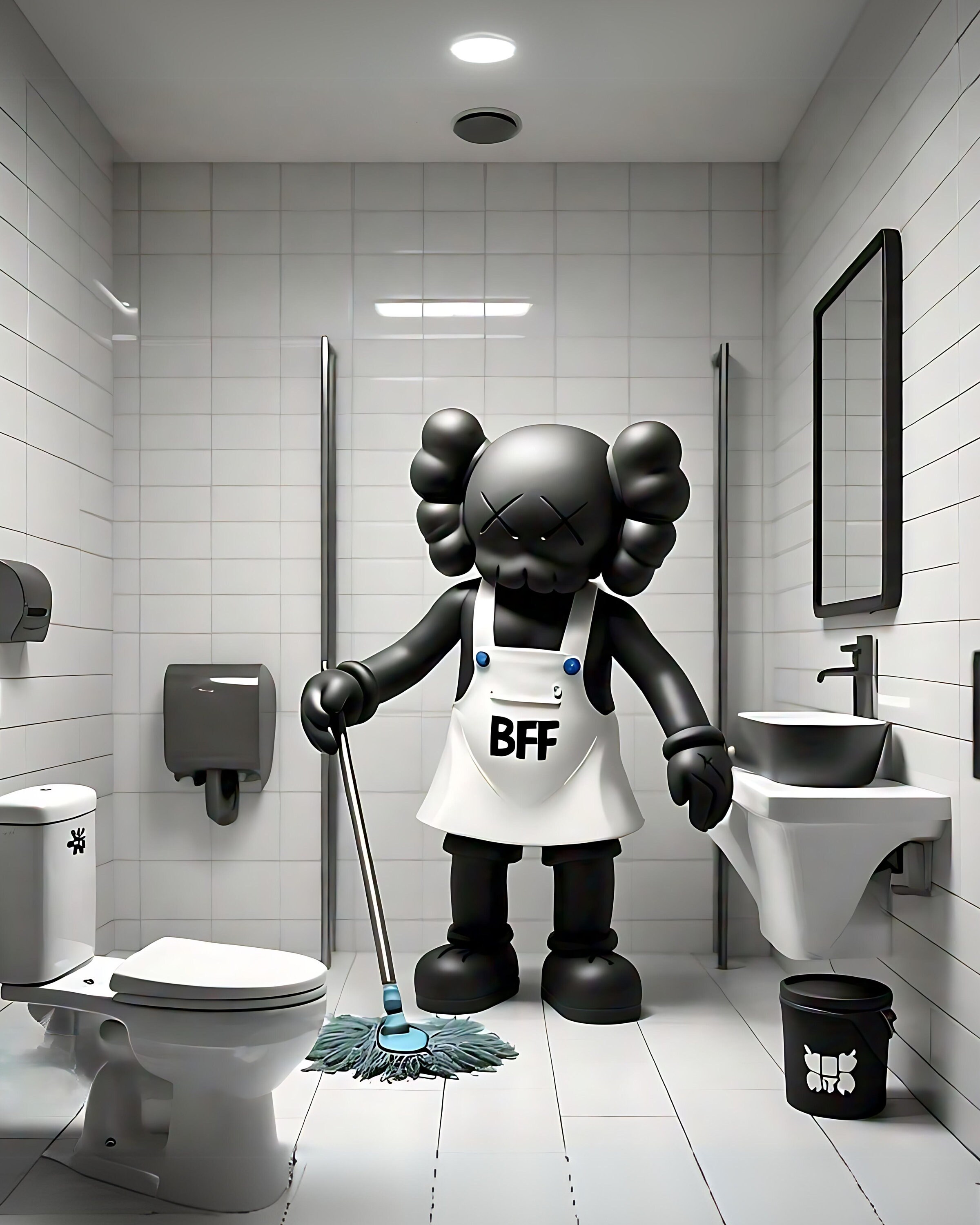 Kaws Cleaning Washroom Poster, Washroom Reminder Poster, Hypebeast ...